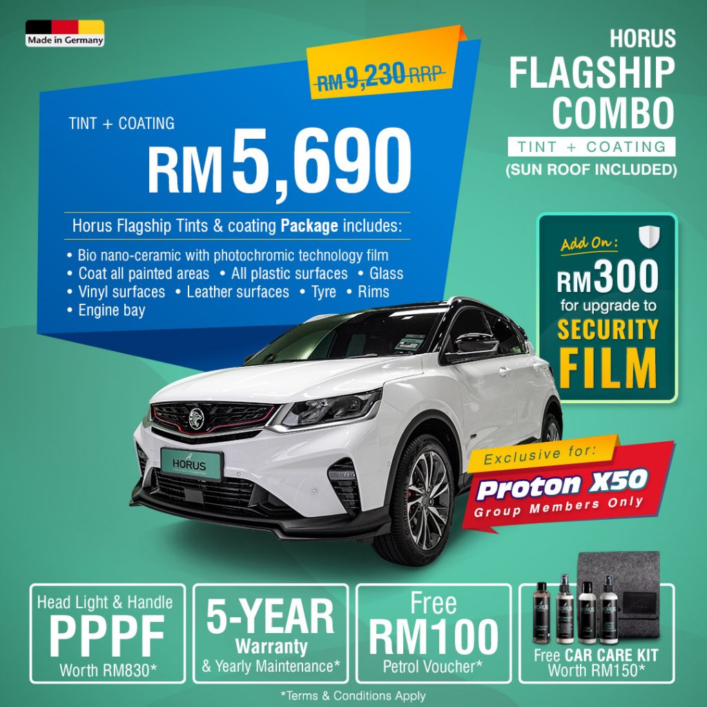 Horus Flagship Combo for Proton X50 (Tints + Coating) (Sun roof ...