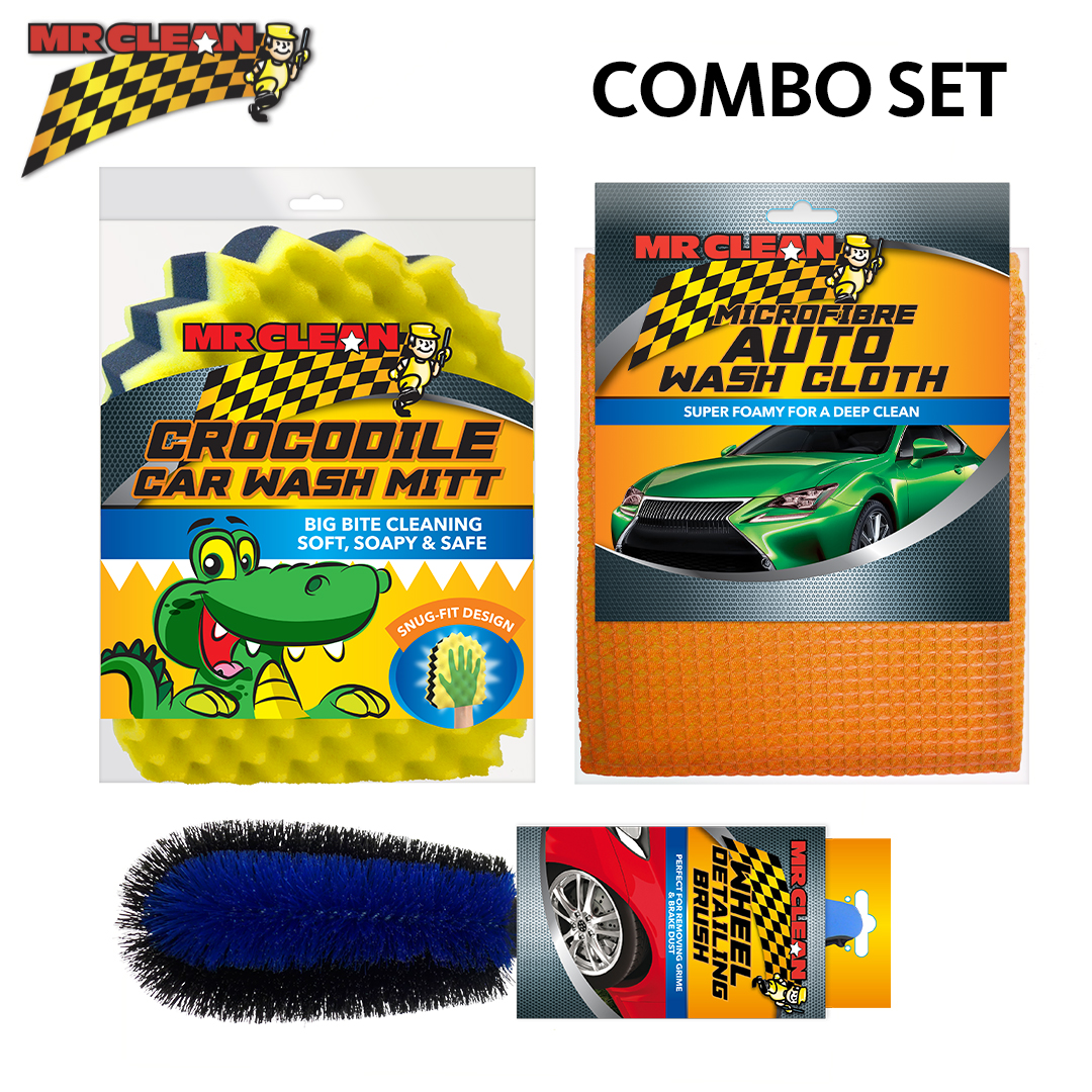 Combo Set - Mr Clean Wheel Detailing Brush, Microfiber Auto Wash Cloth ...