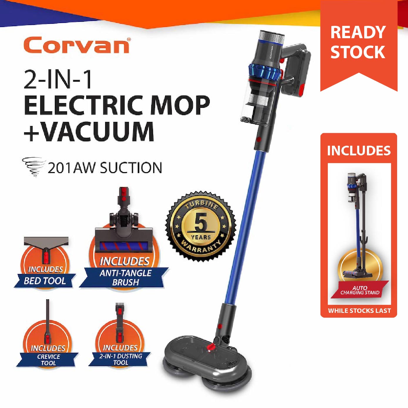 Corvan 2 In 1 Cordless Vacuum Cleaner & Cordless Mop K18 - auto2u