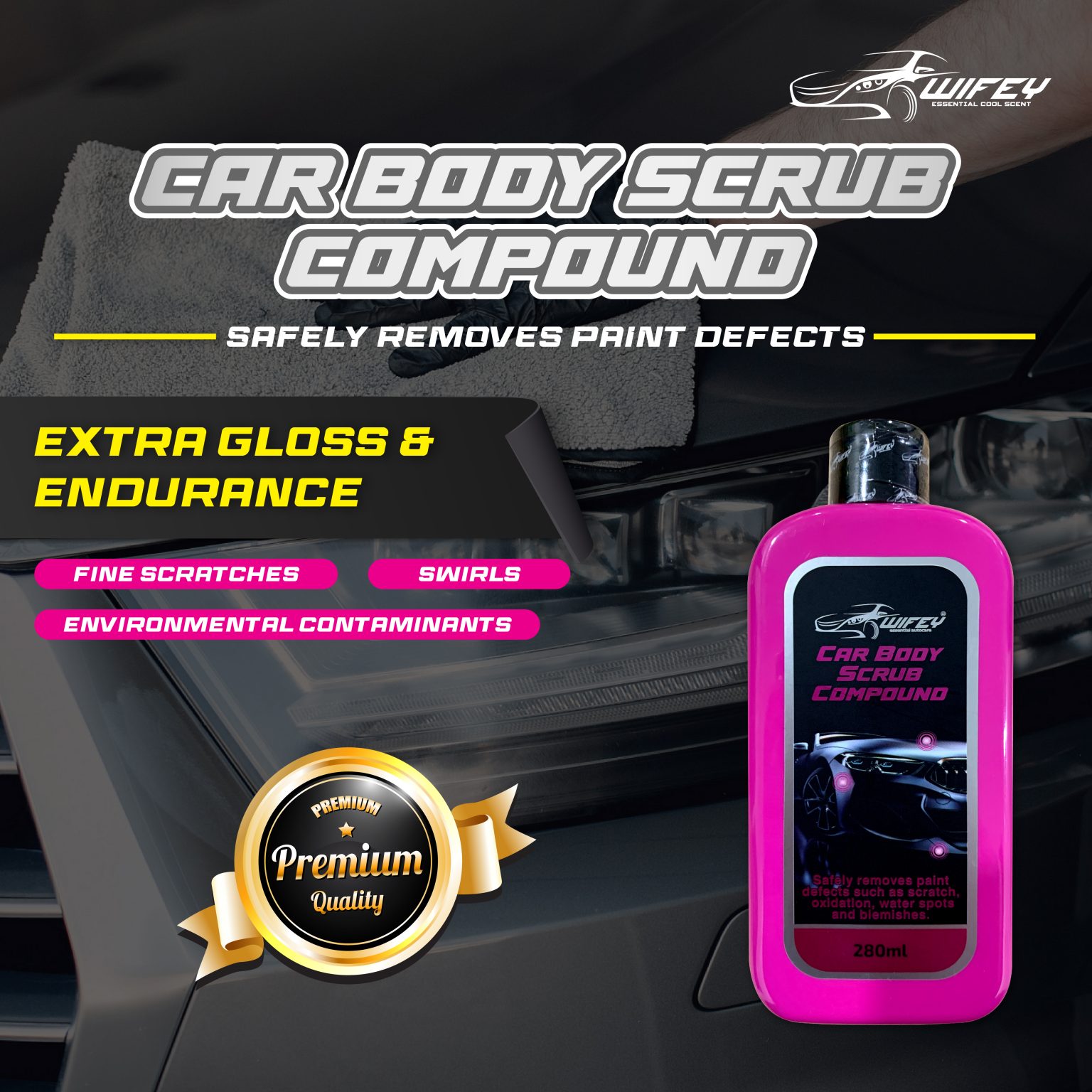 WIFEY CAR BODY SCRUB COMPOUND 280ML 100% ORIGINAL 【Polish , Wax & Shine ...