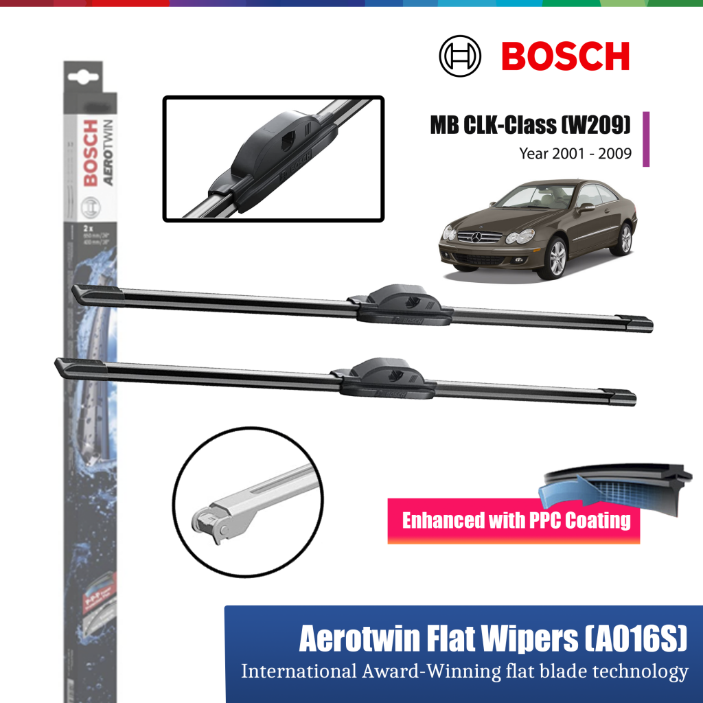 Mercedes-Benz CLK Class [W209] Year 2001-2009 A016S Bosch Aerotwin Flat Windscreen Blade Set (22 ...