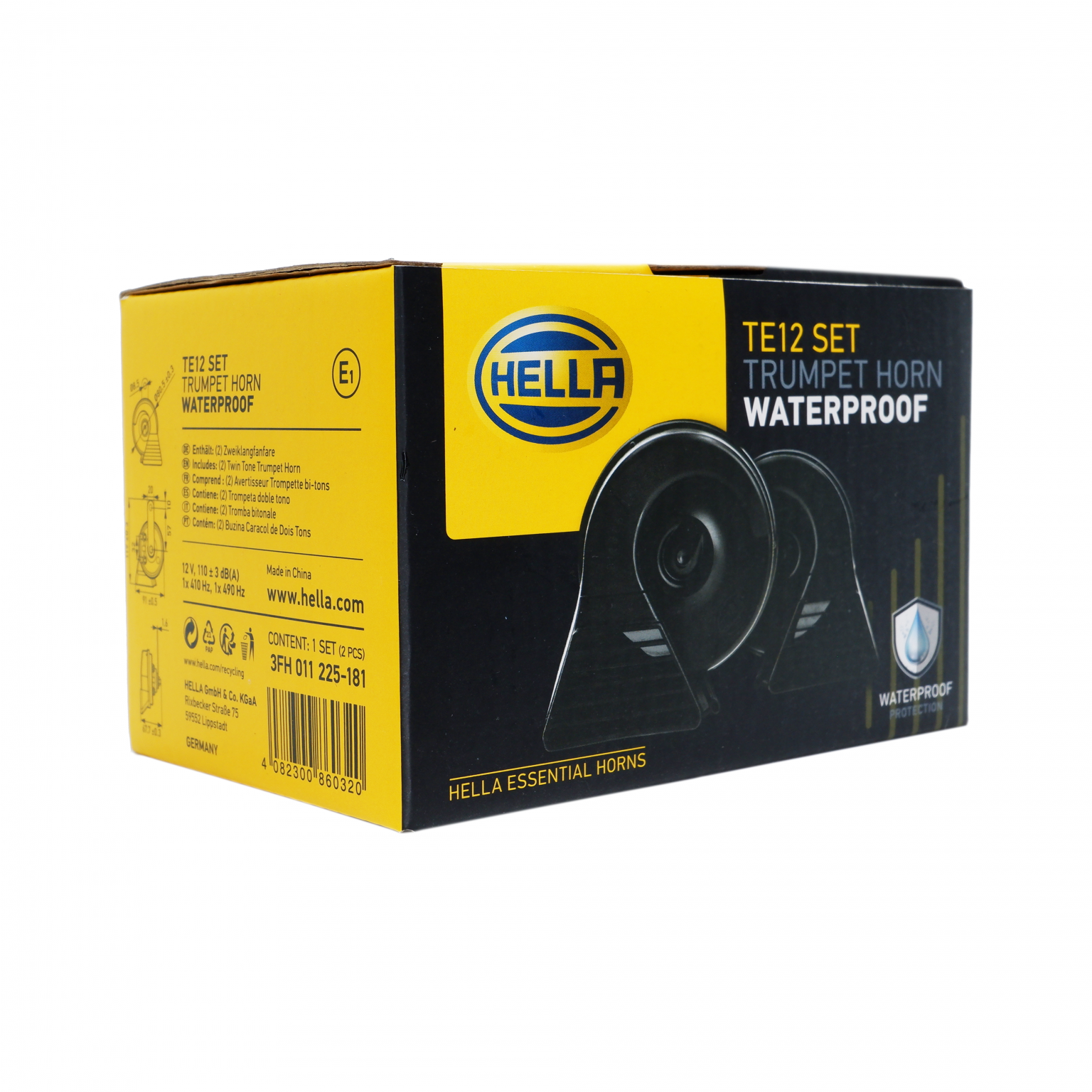 HELLA WATERPROOF TE12 SET TRUMPET HORN - 3FH 011 225-181 - auto2u